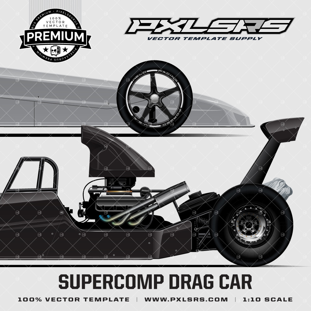 Supercomp Drag Car / Dragster 'Premium' Vector Template - Pixelsaurus