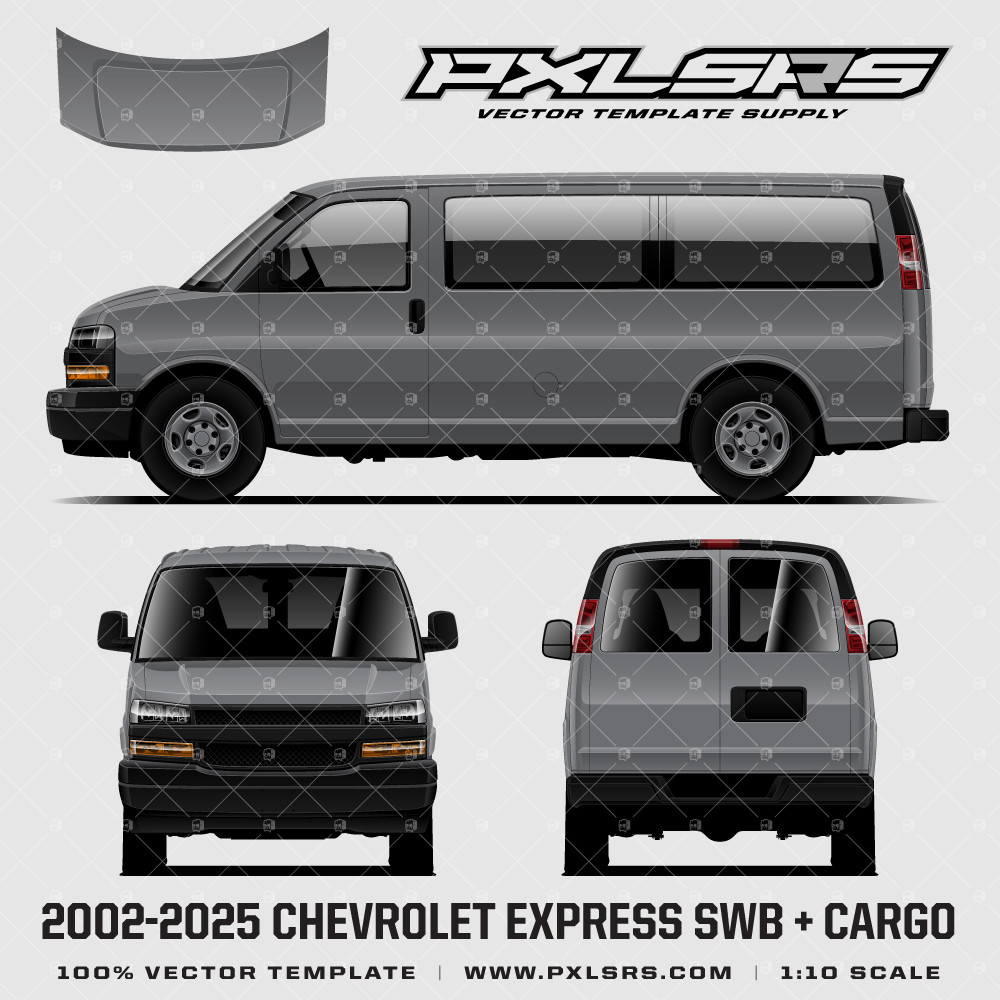 2002-2025 CHEVROLET EXPRESS VAN SWB + CARGO 'Vector' Template - Pixelsaurus