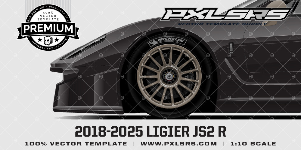 2018-2025 Ligier JS2 R (GT4) Side 'Premium' Vector Template - Pixelsaurus