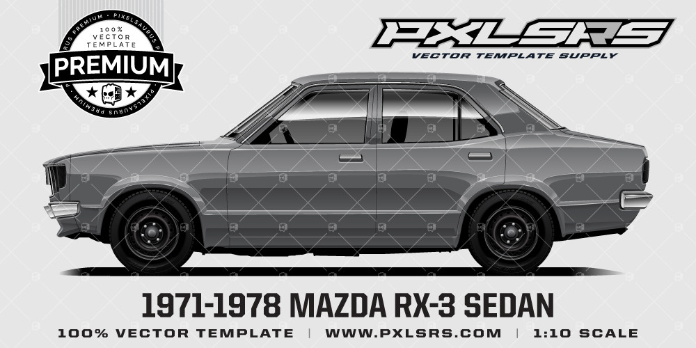 1971-1978 Mazda RX-3 Sedan 'Premium' Side Vector Template - Pixelsaurus