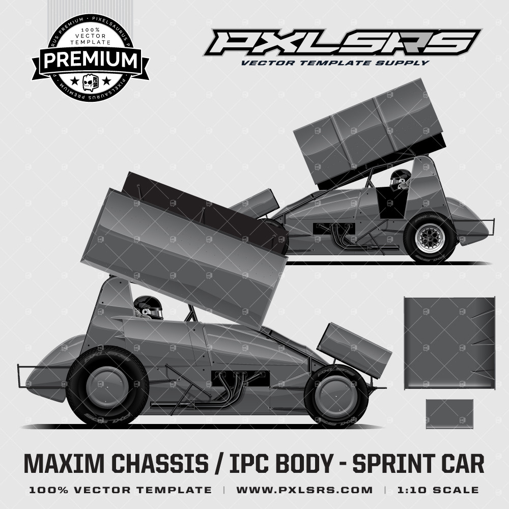 Maxim Chassis / IPC Body Sprint Car 'Premium' Vector Template - Pixelsaurus