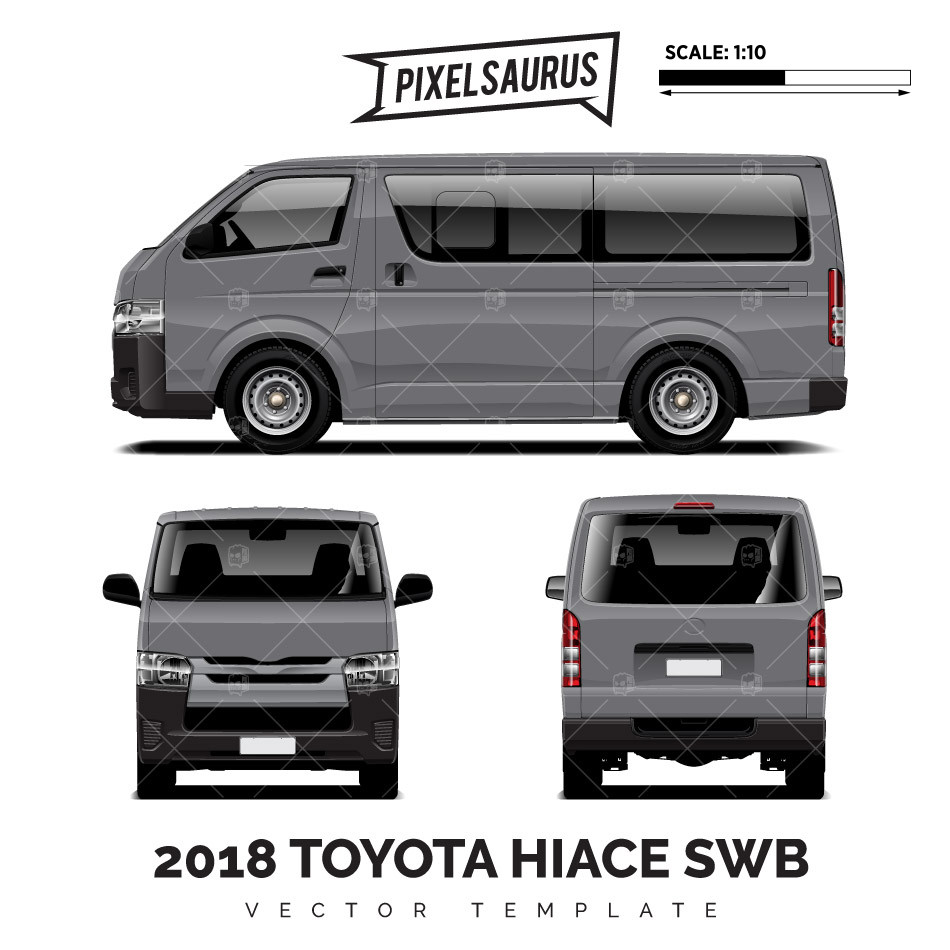 2004-2018 Toyota Hiace / Regius Ace (H200) SWB vector Template ...