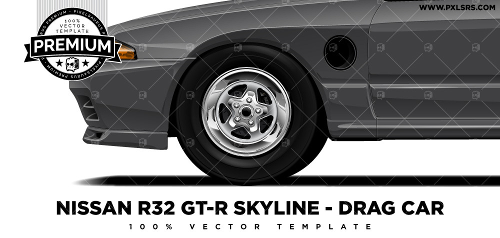 Nissan R32 GT-R Skyline - Drag Car 'Premium' Vector Template - Pixelsaurus