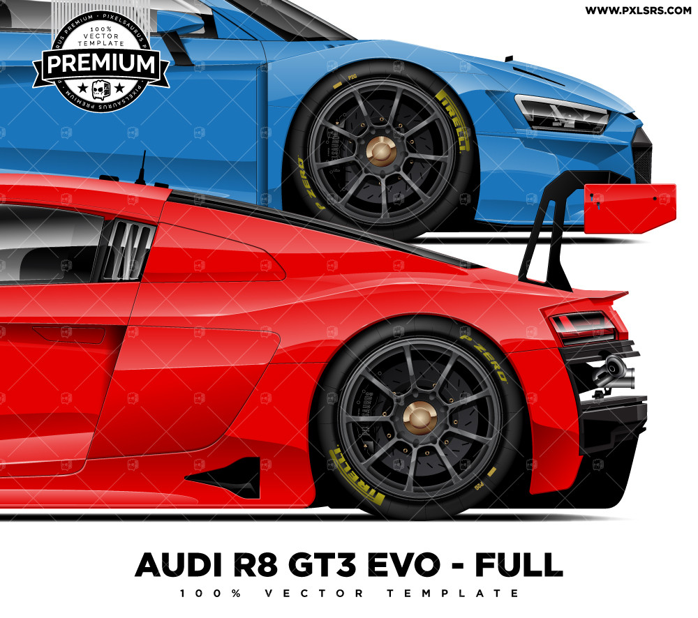 Audi R8 GT3 EVO Full 'Premium' Vector Template - Pixelsaurus