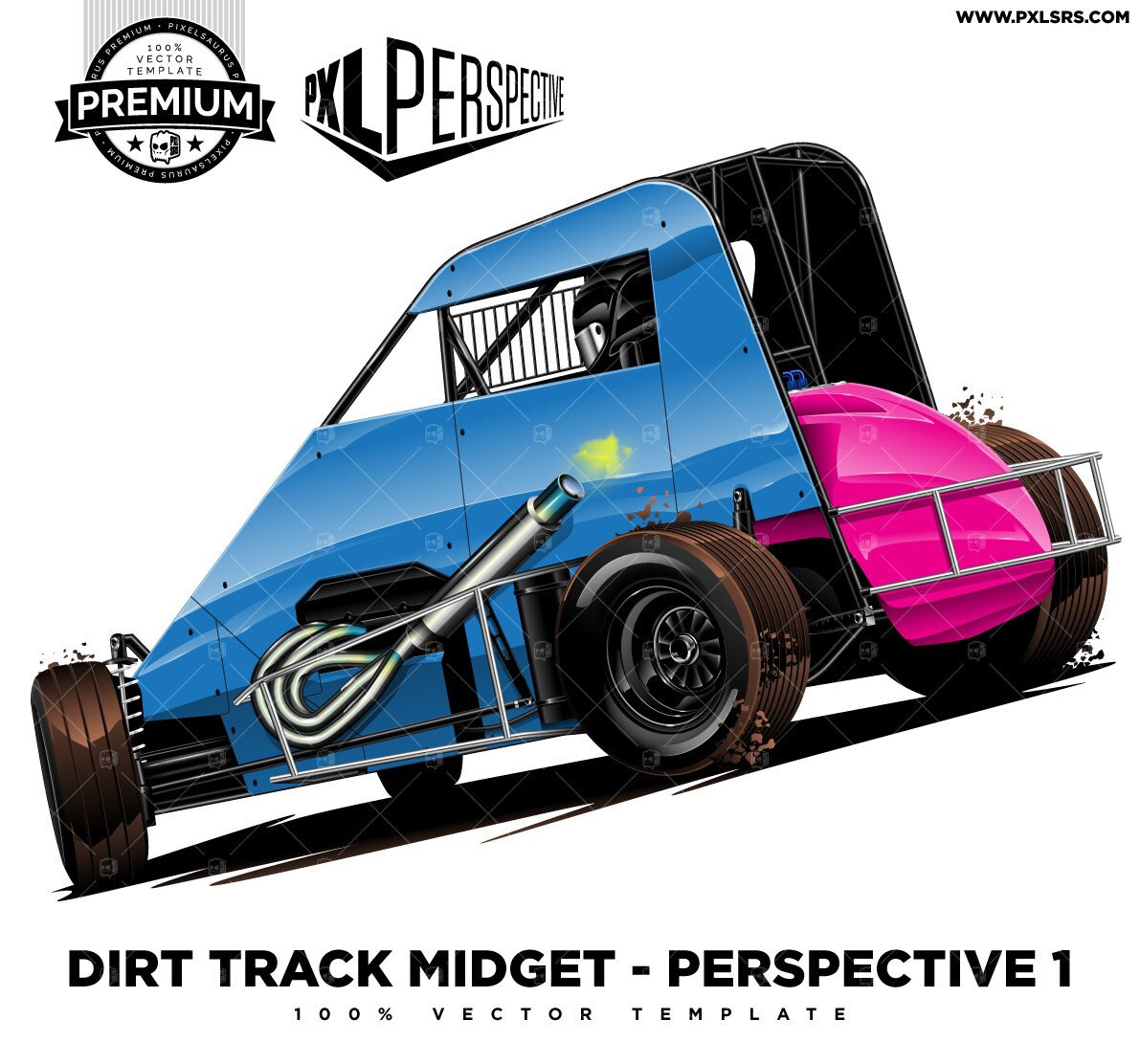 Dirt Track Midget - Rear 'Premium Perspective' 100% Vector Template
