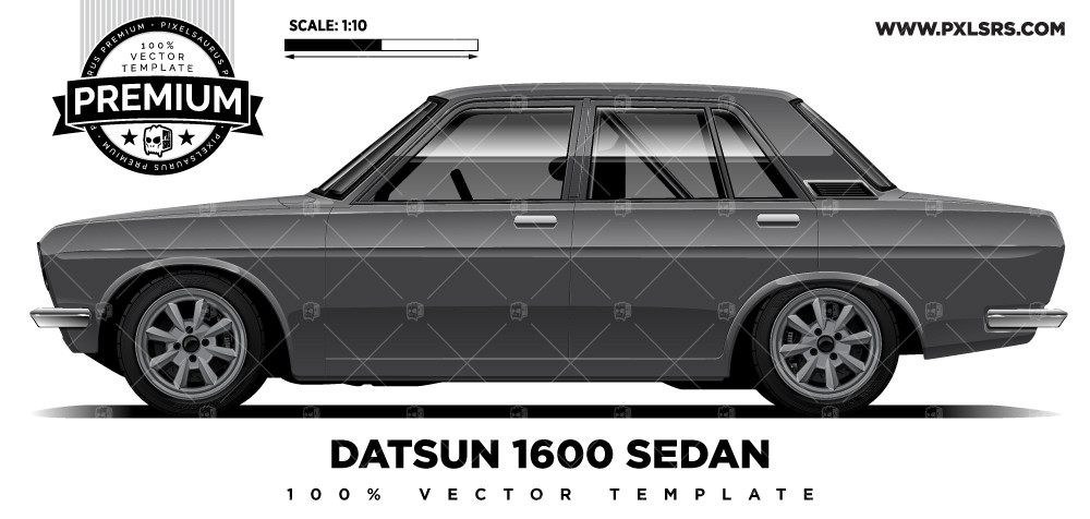 Datsun 1600 Sedan 'PREMIUM' Vector Template - Pixelsaurus