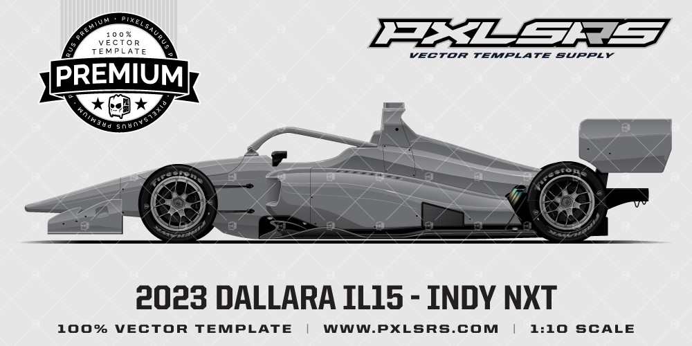 2023 Dallara IL15 - INDY NXT 'Premium Side' Vector Template - Pixelsaurus