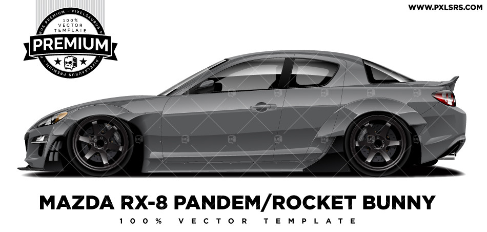 Mazda RX8 Pandem / Rocket Bunny 'Premium' Vector Template - Pixelsaurus
