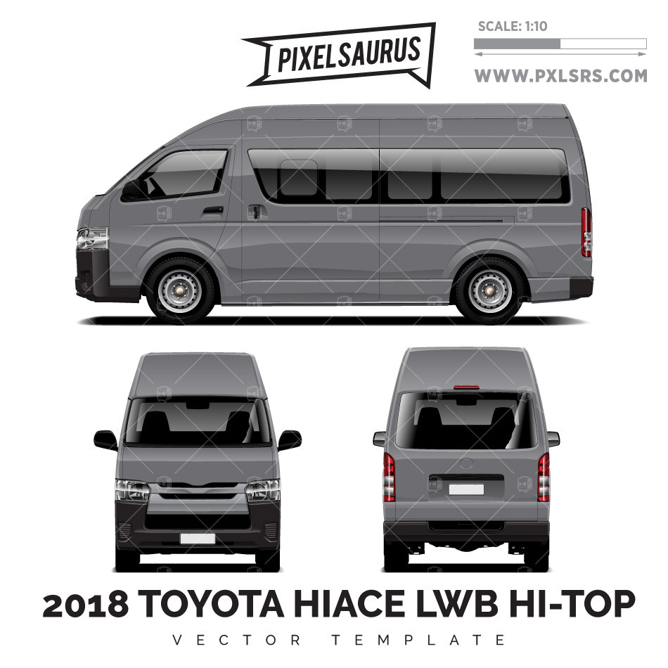 2004-2018 Toyota Hiace / Regius Ace (H200) LWB Hi Roof vector Template ...