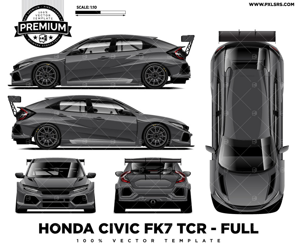Honda Civic FK7/FK8 TCR Full 'Premium' Vector Template - Pixelsaurus