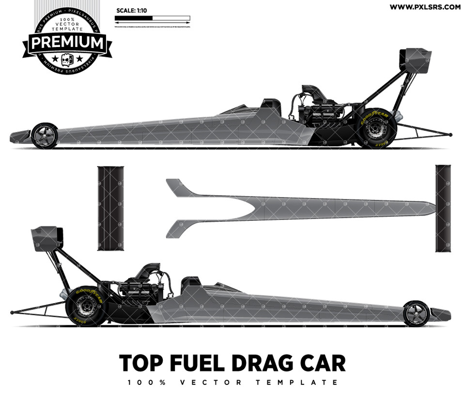 Top Fuel Drag Car 'Premium' Vector Template - Pixelsaurus