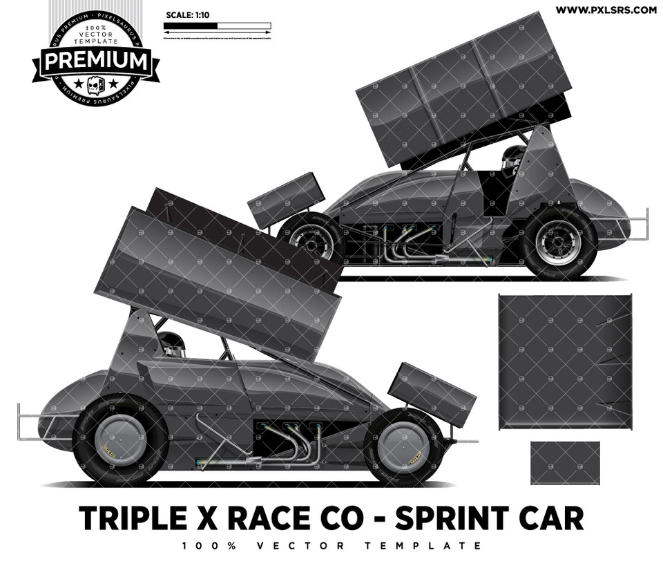 Triple X Race Co - SPRINT CAR 'Premium' Vector Template - Pixelsaurus