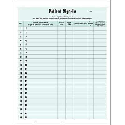 Patient Sign-In Label Forms, HIPAA Compliant, Green, 125/Pack