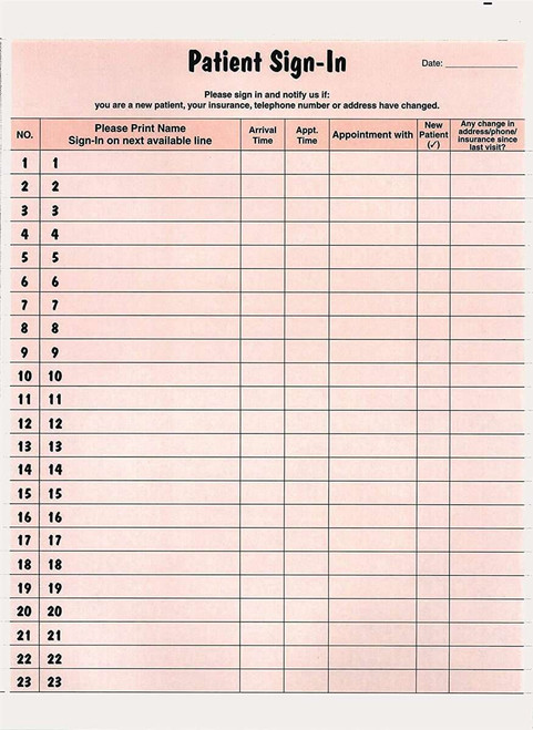 Patient Sign-In Label Forms, HIPAA Compliant, Pink, 125/Pack