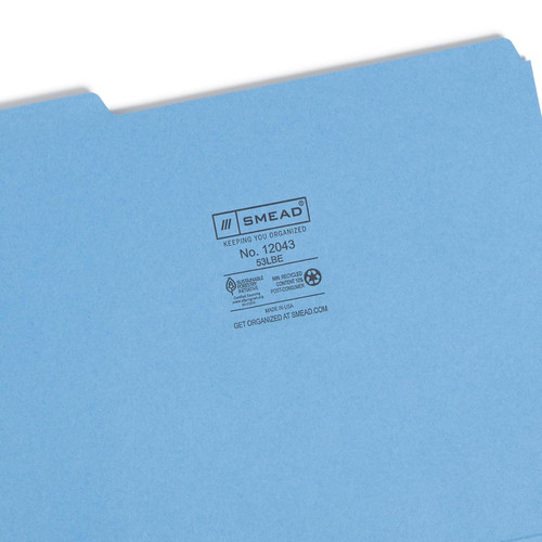 Smead Blue File Folders, 1/3-Cut Top Tab, Letter Size, 100/Box (12043)