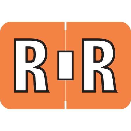 Amerifile Alpha Labels - Letter R, Orange, 1 x 1.5 Inch, 500/Roll