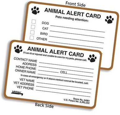 Animal Alert Cards - Self-Laminating Emergency Pet ID Cards