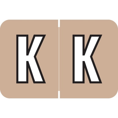 Amerifile Alpha Labels - Letter K, Tan, 1 x 1.5 Inch, 500/Roll