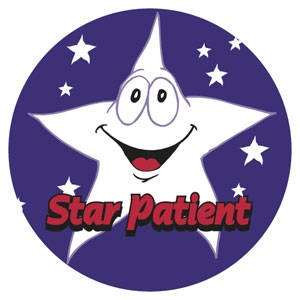 Star Patient Dental Stickers, Blue, 1-3/4" Circle, 100/Roll
