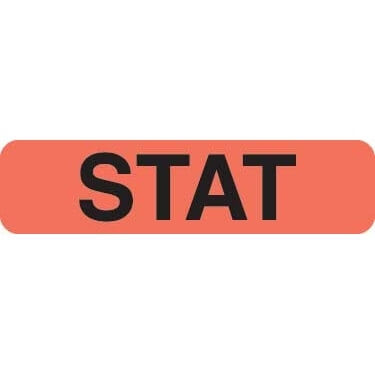 STAT Medical Chart Labels, 5/16" x 1-1/4", Fluorescent Red/Black, 500/Roll