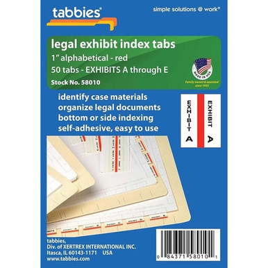 Tabbies Exhibit Index Tabs, A-E, 1" Red, 250/Box