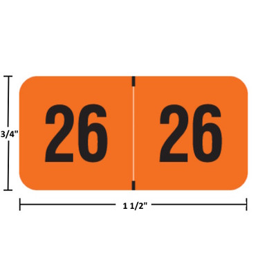 ETYJ Year Labels 2026 Orange - Smead Compatible, 3/4 x 1-1/2, 500/Roll