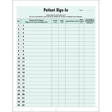 Patient Sign-In Label Forms, HIPAA Compliant, Green, 250/Pack