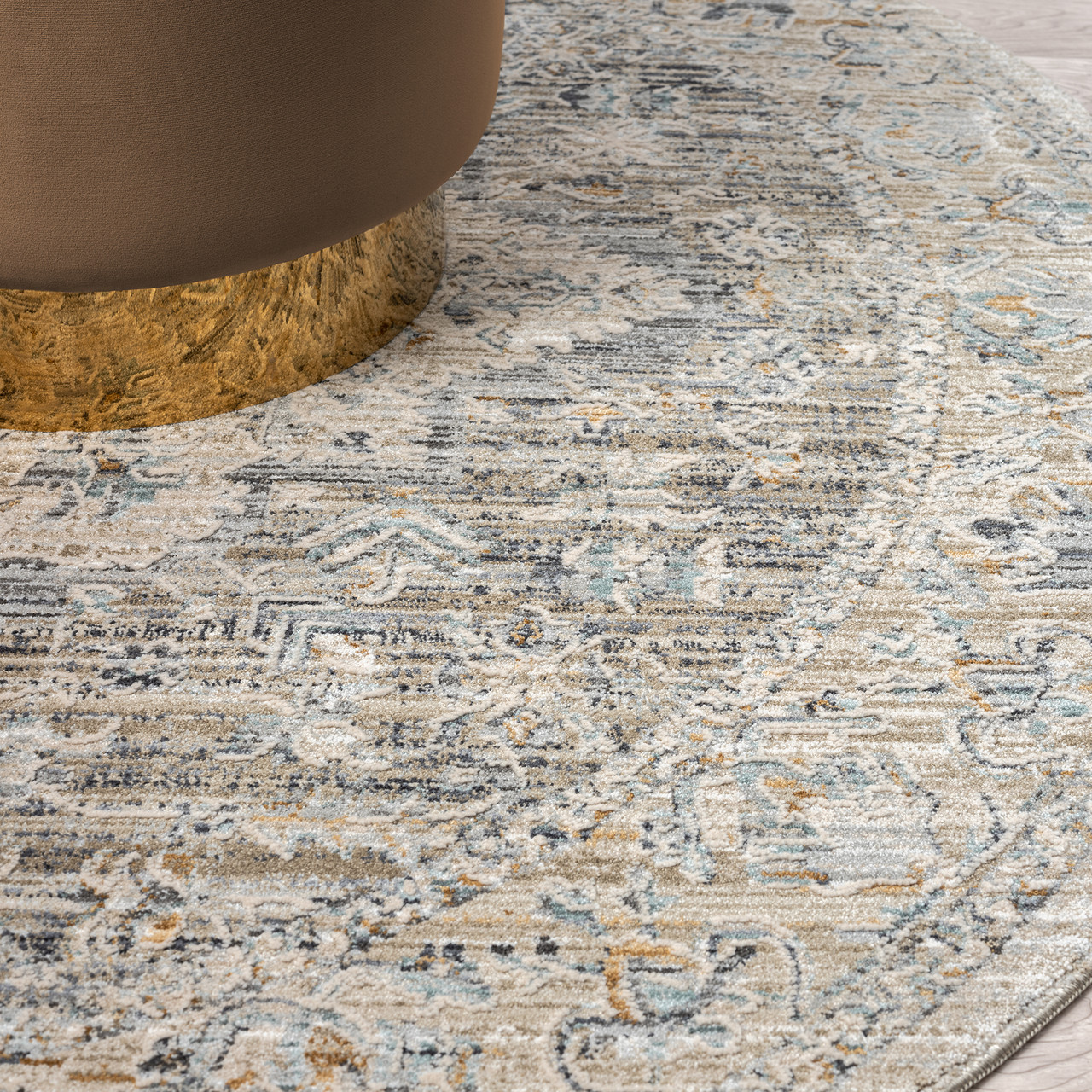 Savoy Taupe Traditional Round Rug - Rugs Express