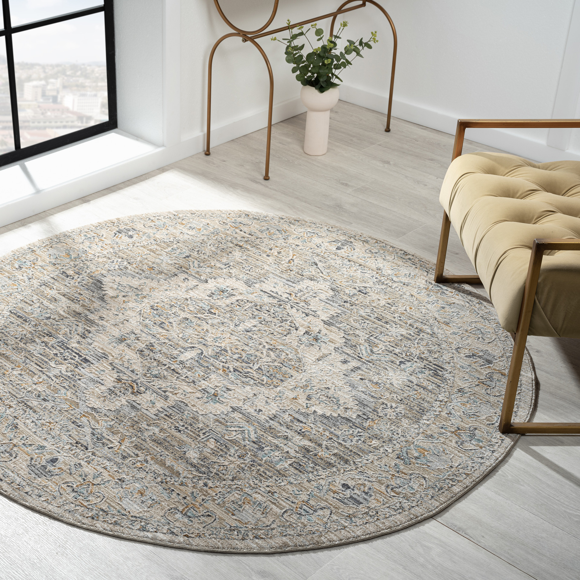 Savoy Taupe Traditional Round Rug - Rugs Express