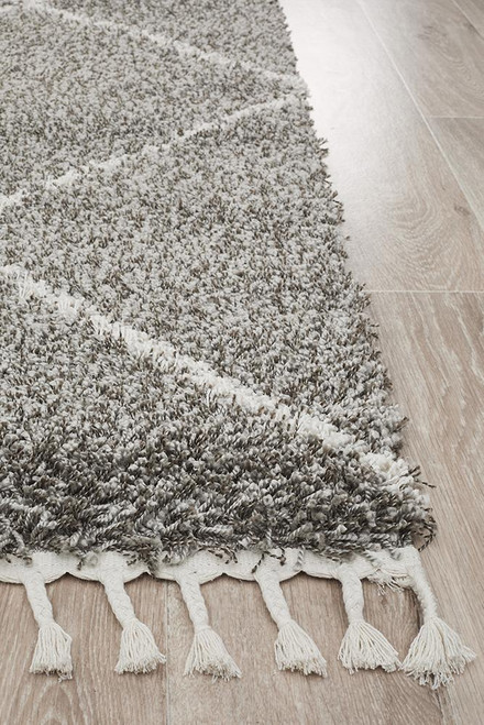 Shaba Diamond Grey Shag Rug - Rugs Express