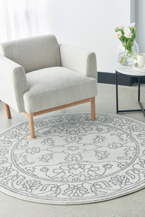Amy Vine Grey Round - Rugs Express