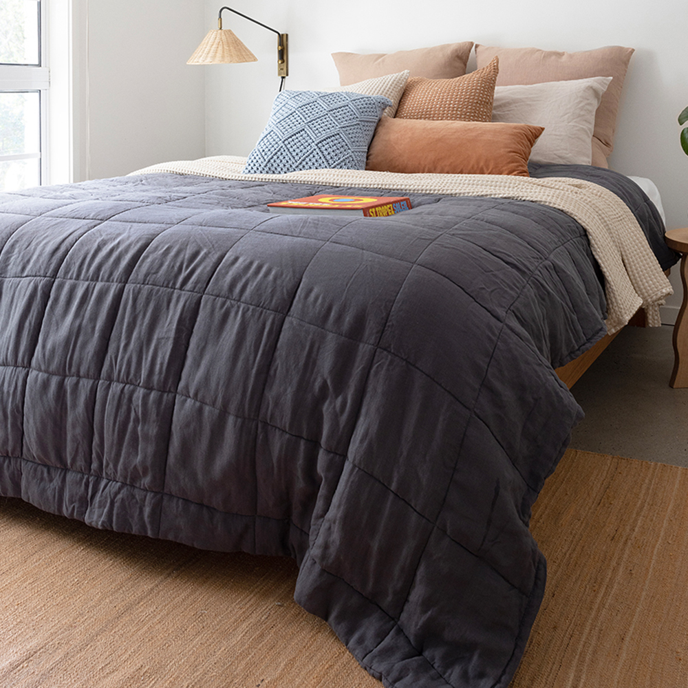 French Flax Linen Quilted Coverlet by Bambury - queenb