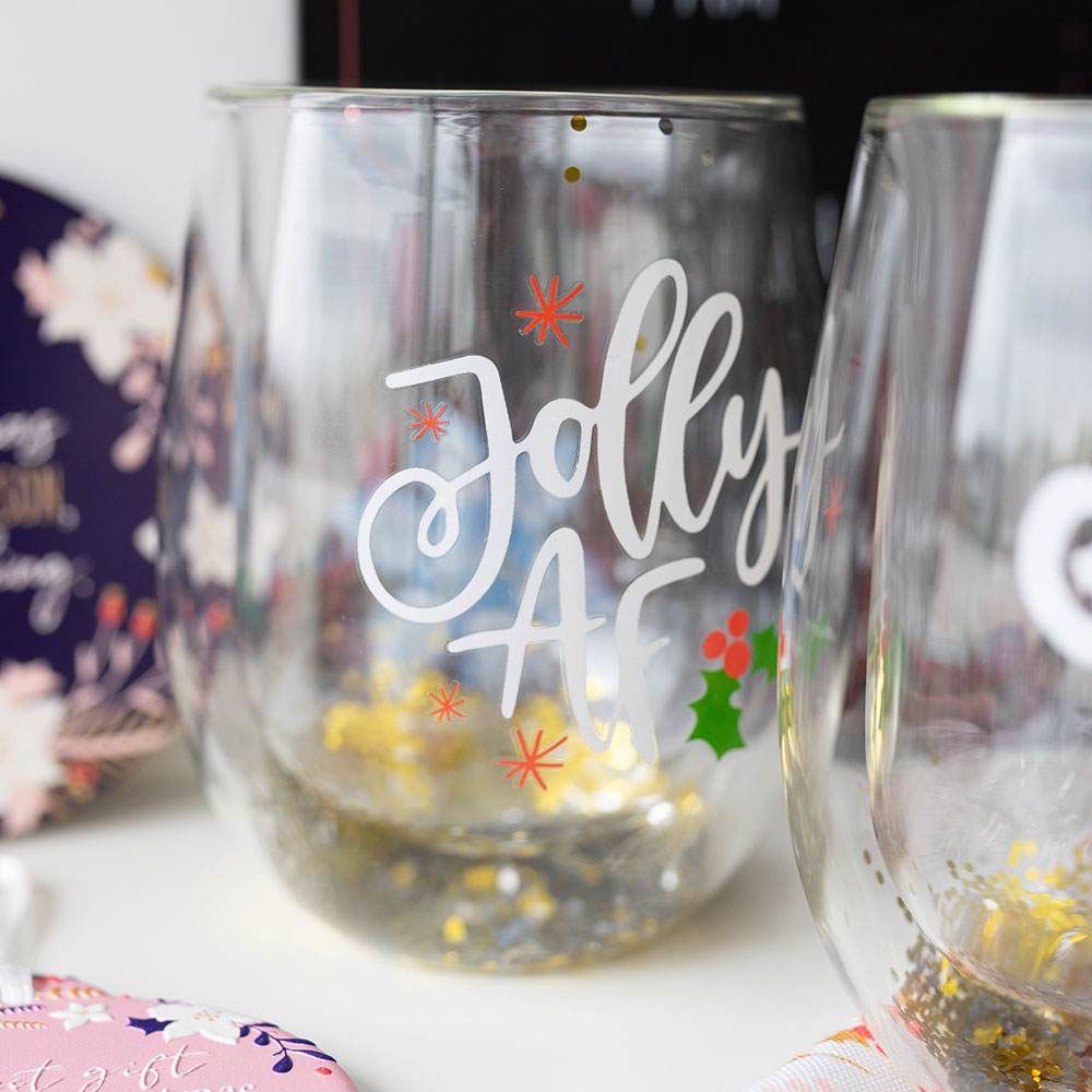 Buy Christmas Jolly AF Stemless Glass by Splosh | queenb.co.nz