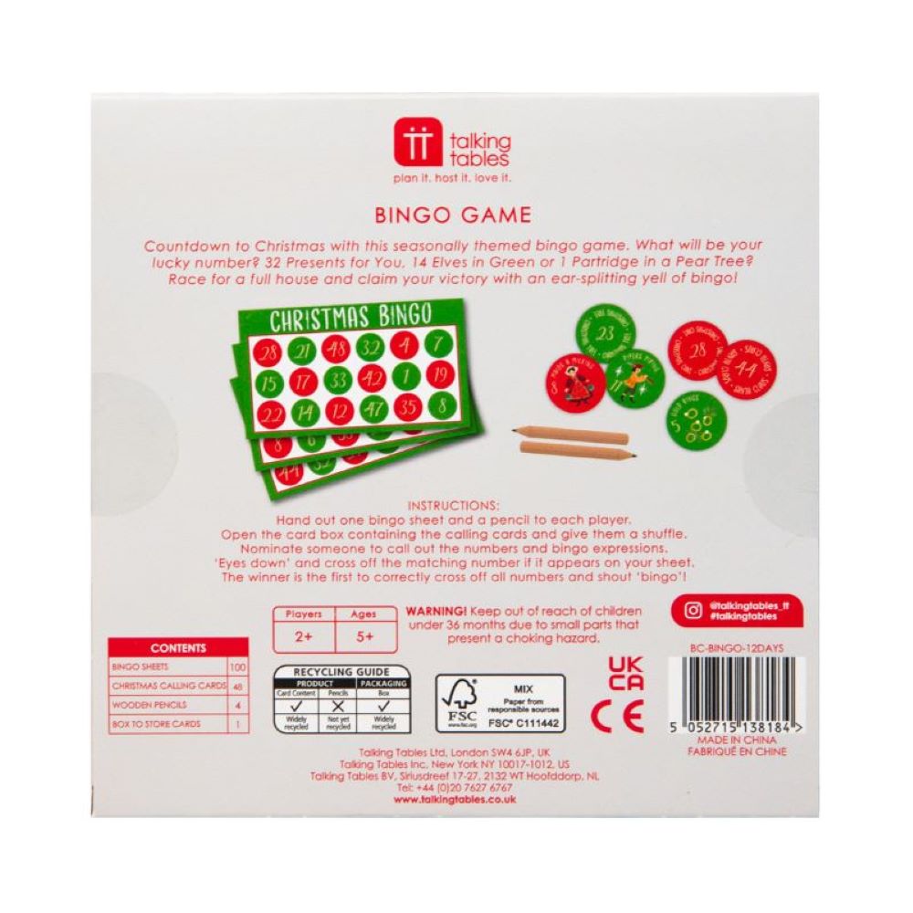 Shop 12 Days of Christmas Bingo Game by Talking Tables| queenb.co.nz