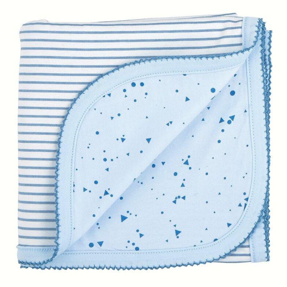 Shop Blue Geo Stripe Reversible Blanket by Stephan Baby | queenb.co.nz