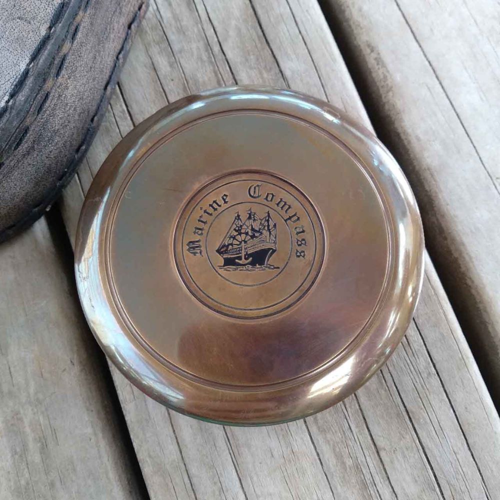 Shop Brass Compass in a Leather Pouch by Backyard Online | Support ...