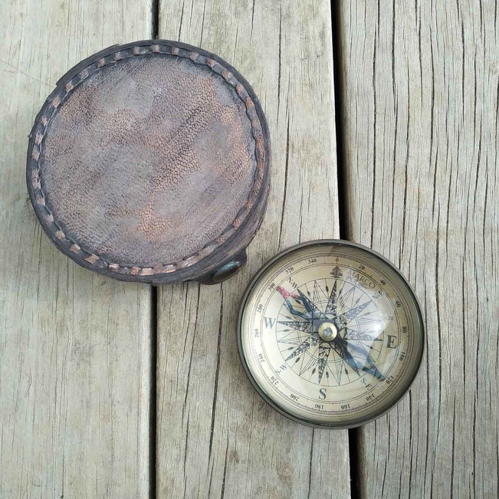 Brass Compass in a Leather Case by Backyard | queenb.co.nz
