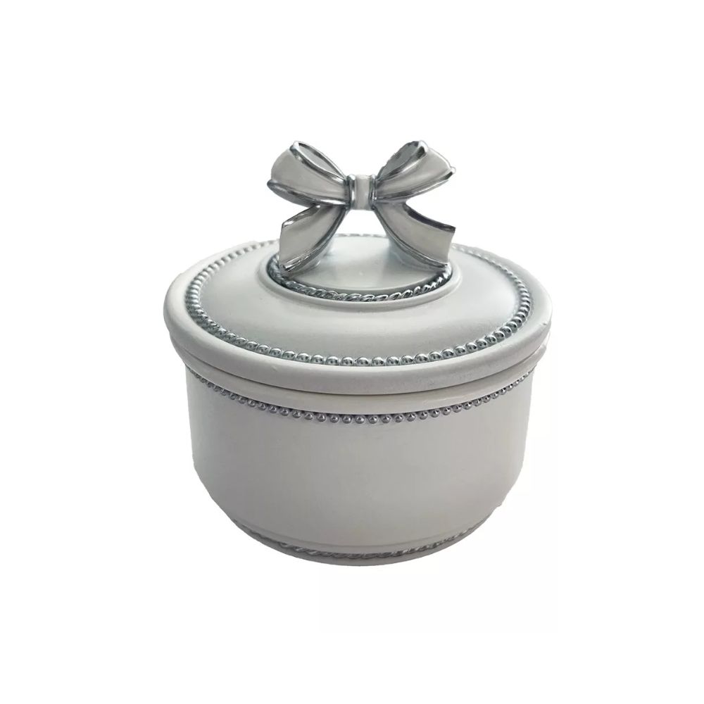 Buy White & Silver Ribbon Trinket Box by Linens and More | queenb