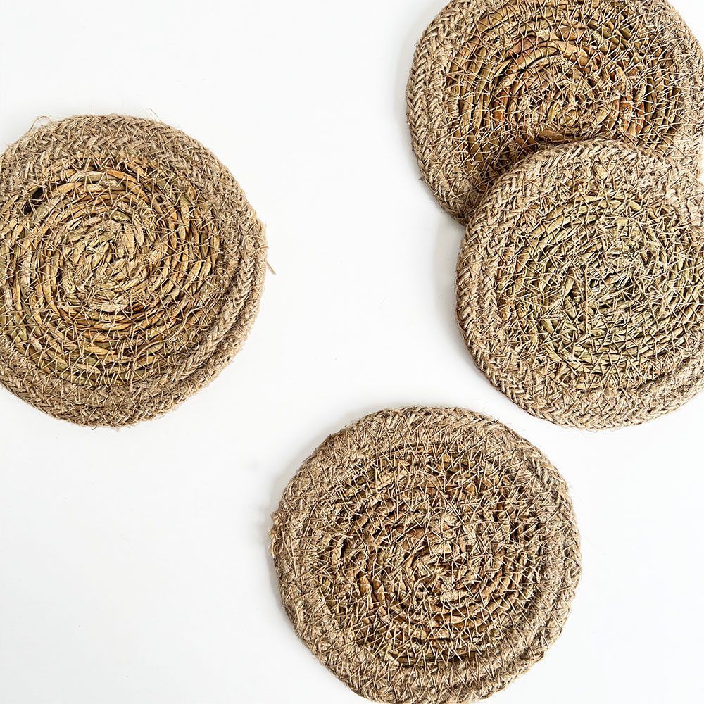 Purchase Seagrass / Jute Round Coaster Set 4 Natural Border/Natural by ...
