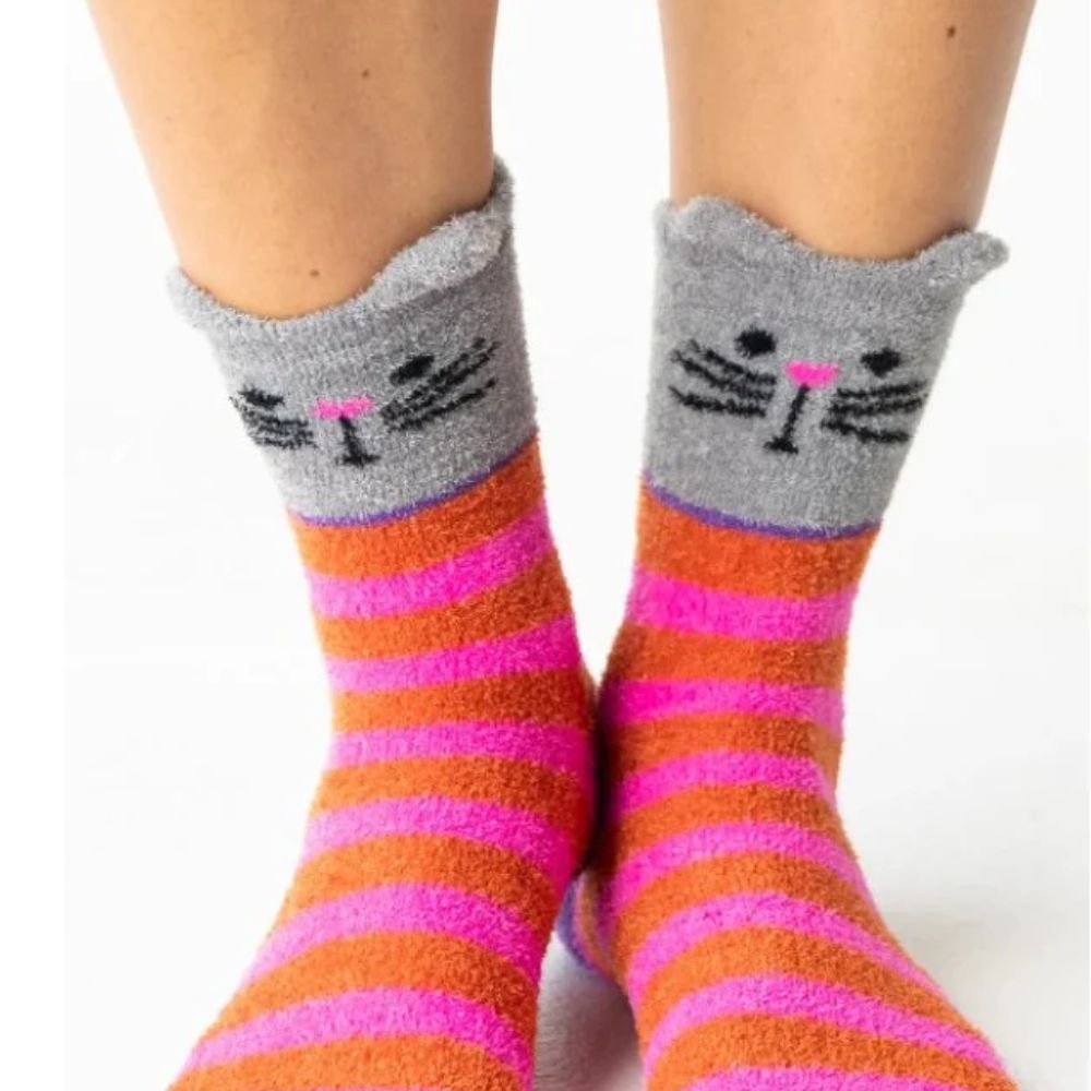 Shop Cosy Socks - Hot Pink Cat by Natural Life | queenb.co.nz