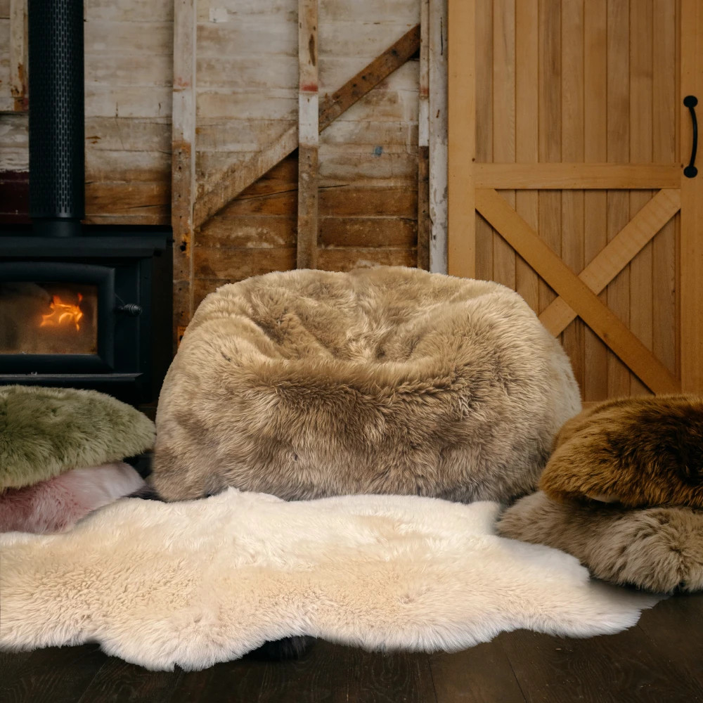 Purchase NZ Long Wool Sheepskin Bean Bag Taupe by MM Linen | queenb.co.nz