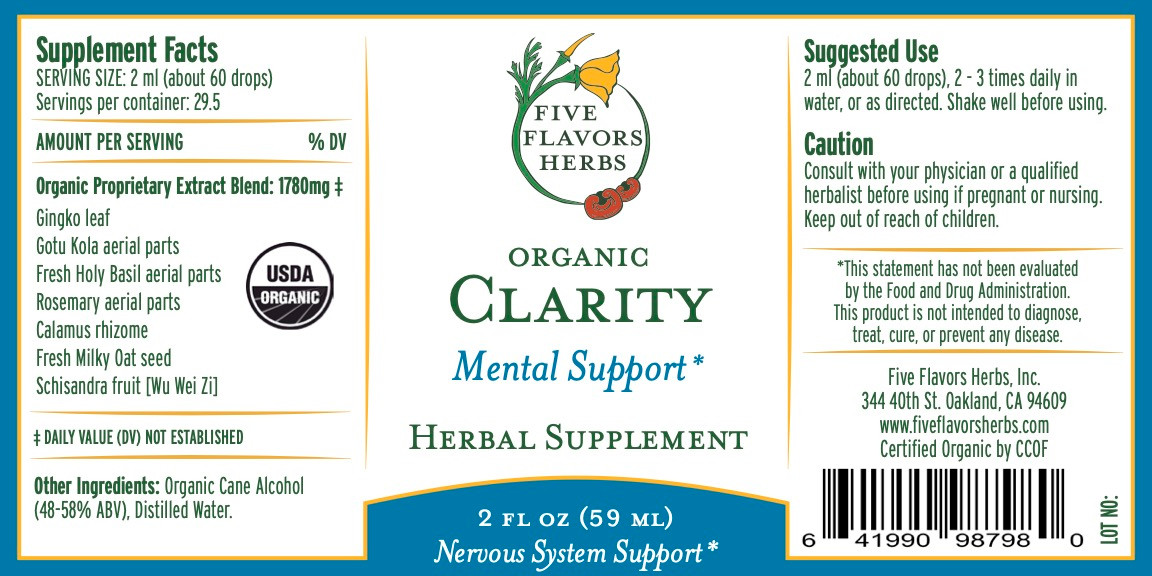 Organic Clarity Tincture – Focus & Calm | Five Flavors Herbs