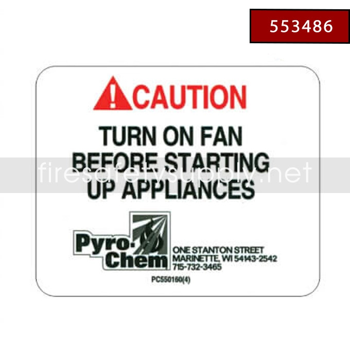 Ansul 553486 Exhaust Fan Caution Label (10-Pack)