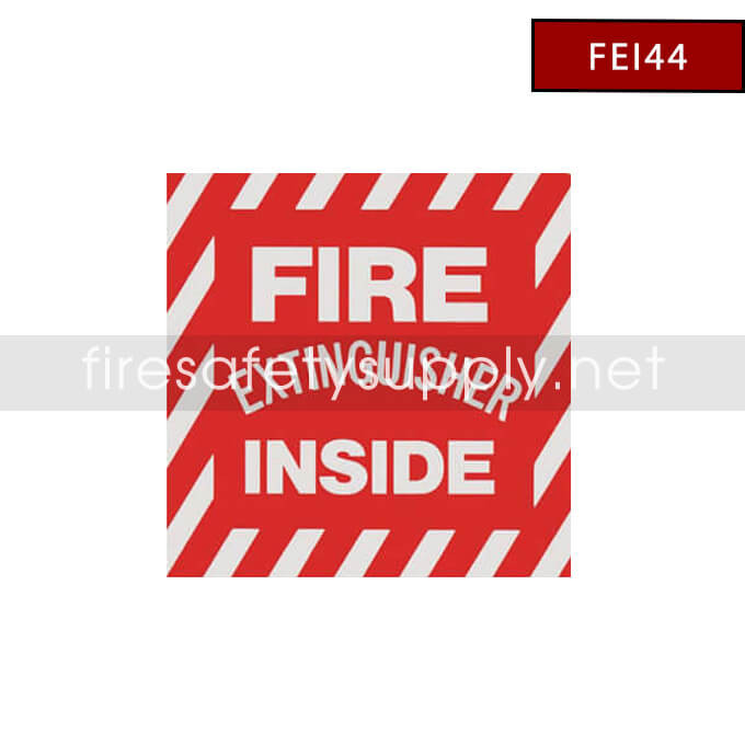 FSS FEI44 Fire Extinguisher Inside Sign, Striped White on Red (4”X4”)