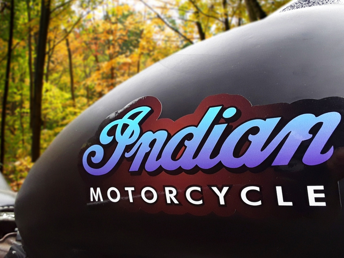 Indian motorcycle tank logo vinyl decals, 10 pc set, pick from 5 colors.
