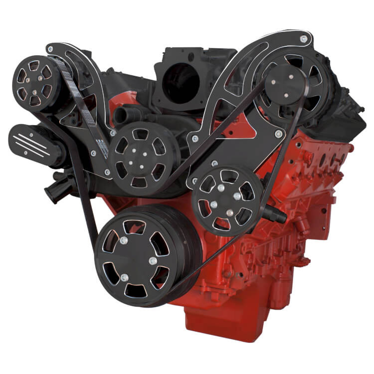 Black Chevy LS Engine Serpentine Conversion Kit: AC, Power Steering & LWP