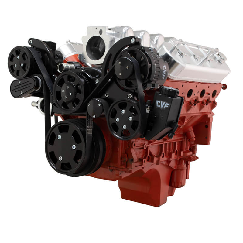 Black Chevy LS Engine Serpentine Conversion Kit: AC, Power Steering & LWP