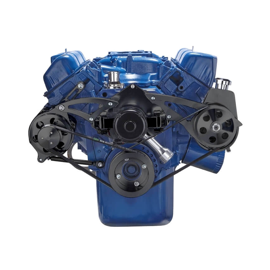 Ford 351C Engine Black Serpentine Kit | EWP with Power Steering