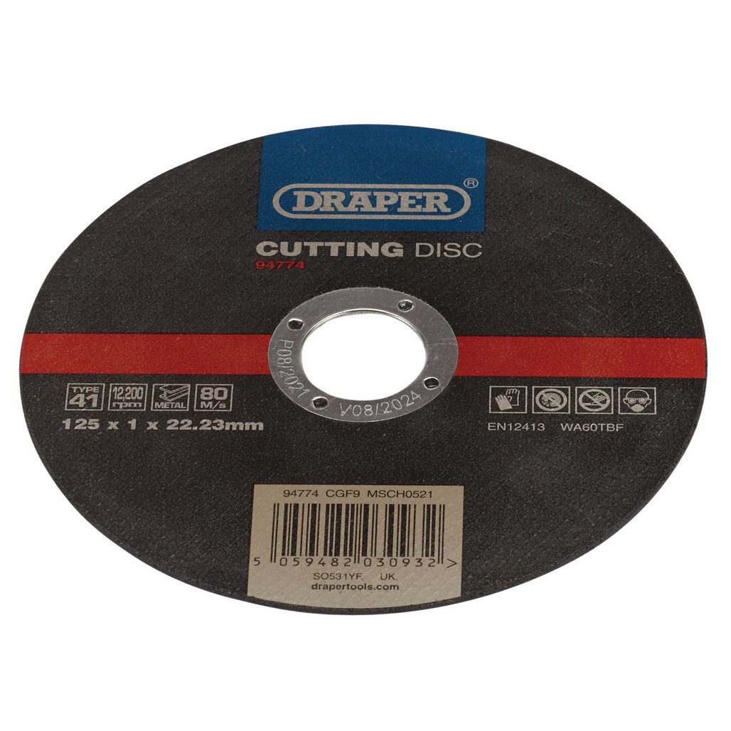 Metal Cutting Disc, 125 x 1 x 22.23mm (94774) | Draper Tools