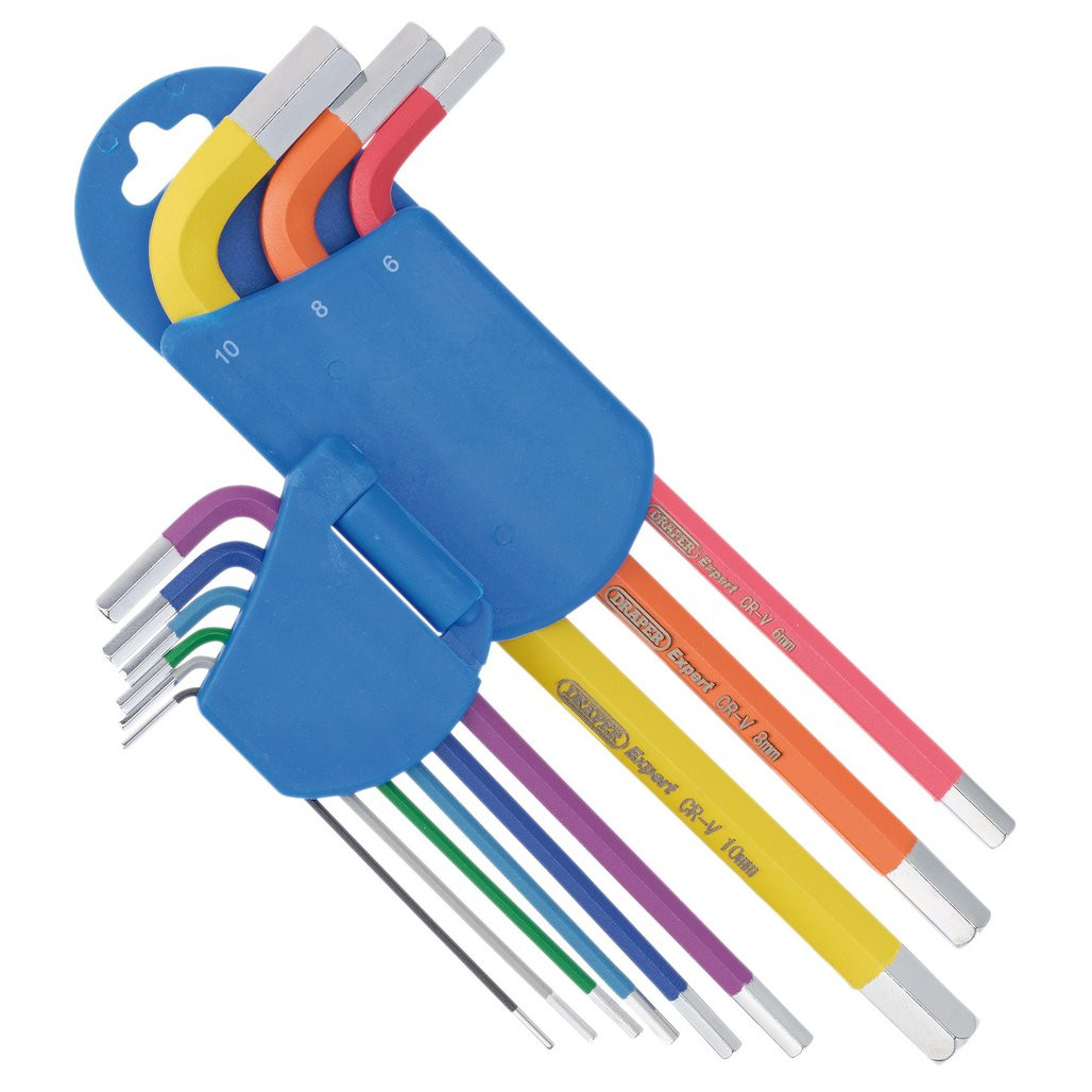 Draper Expert Metric Long Arm Hex Key Set, Colour Coded (9 Piece) (04905) | Draper Tools